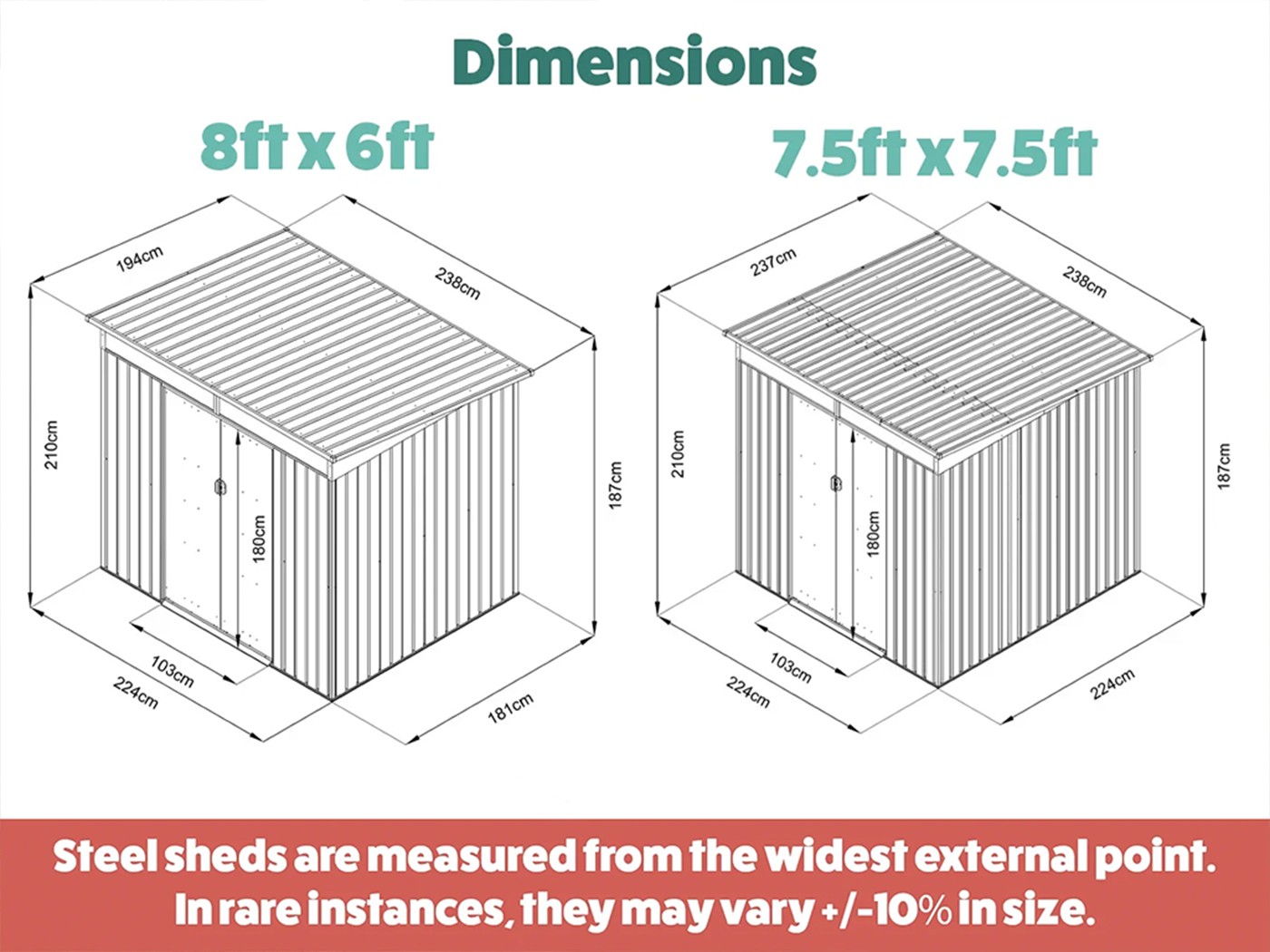 8ft x 6ft Steel Pent Shed - Sheds Direct Ireland